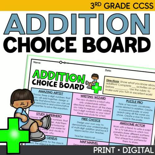Addition Choice Board Common Core Math 3rd Grade Practice Activities