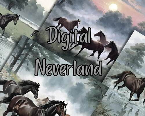 Watercolor Vintage Horses Digital Paper Pack , Horse Themed Digital ...