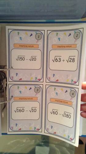 Simplifying radicals - 30 Task Cards by MathNoHow | TPT