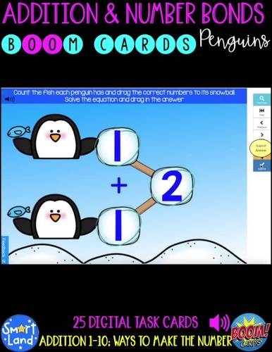 Addition and Number Bonds 1-10 digital cards | Penguins | TPT