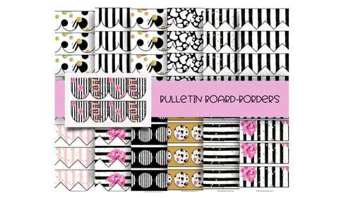 Bulletin Board Displays- Pink Black Display Borders - Decorate and Organise