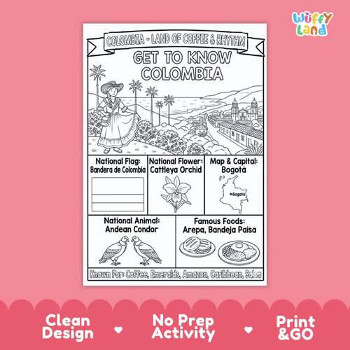 Colombia Country Study | Geography Coloring Page Activity | Hispanic ...