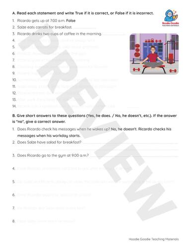 ESL Reading Comprehension Passage for Present Simple & Daily Routine
