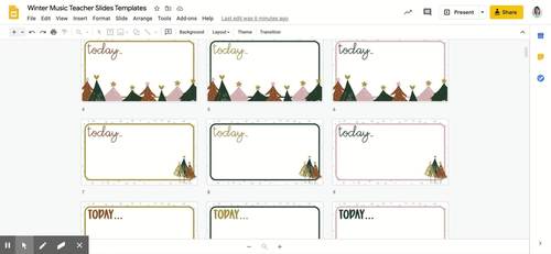 Winter Themed Music Teacher Slides | Templates by musicpluscoffee