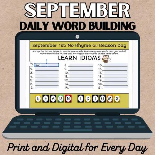 September Word Building Activities Printable and Digital Daily Word Work
