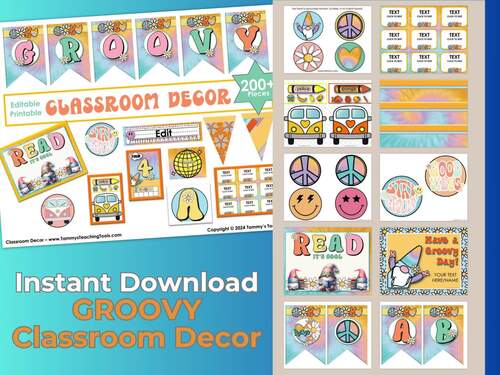 Editable Groovy Gnomes Classroom Decor Bundle | Retro Bulletin Board Set