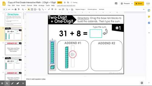 Two Digit Plus One Digit Addition First Grade Math Activity for Google ...