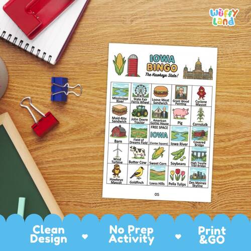 Iowa Geography Bingo | Iowa Symbols, Landmarks & Food | 10 Boards by ...