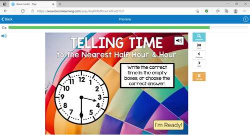 Telling Time to the Hour and Half Hour Spring BOOM Cards™ Clock Reading ...