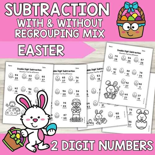 Easter Double Digit Subtraction with & without Regrouping Mix (2 Digit)