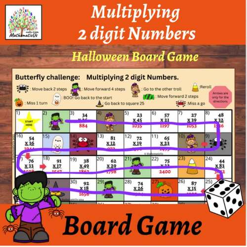 Division 2 digit by 1 digit Number Halloween Board game by MathematicUs