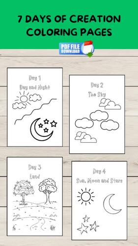 7 Days of Creation Coloring Pages, Kids Bible Story Activity, Sunday ...