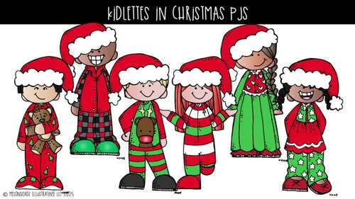 Kidlettes in Christmas pajamas clip art Mini by Melonheadz Clipart