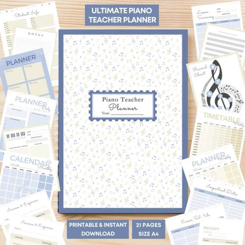 Piano Teacher Planner - Daily, Weekly, Monthly, Financial, Student Plans
