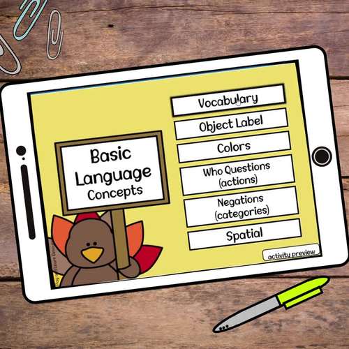 Thanksgiving Basic Language Concepts Boom Cards by Play and Learn Resources