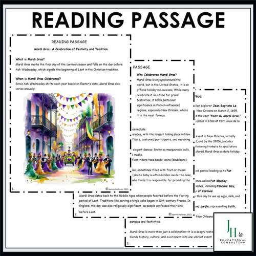 DIGITAL Mardi Gras Reading Comprehension Activities | 6-8 | No Prep ...