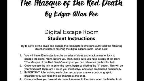 The Masque of the Red Death Digital Escape Room (Edgar Allan Poe ...