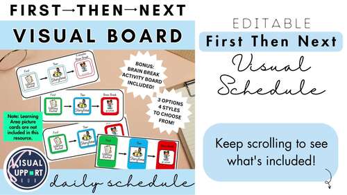 Editable First Then Next Visual Board Daily Schedule by Visual Support Hub