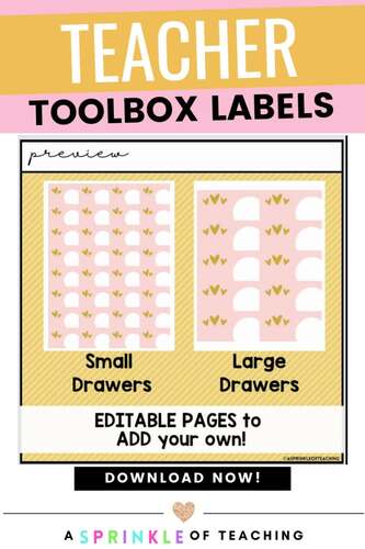 Teacher Toolbox Labels | Pink & Gold | IRIS Drawer Sizes - Editable!