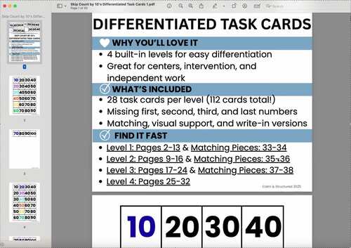 Skip Counting by 10s to 100 Task Cards | Missing Numbers | Leveled Math ...