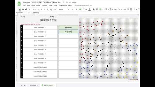 GOOGLE SHEETS DIY Digital Pixel Art Template EDITABLE | Puppy | TpT