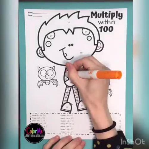 HALLOWEEN Multiplying within 100 Worksheet Color by Number 3rd Grade Math