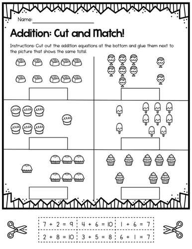 Addition to 10 with Pictures: Cut and Paste Matching Equation Math ...