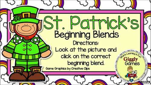 Giggly Games St. Patricks Beginning Blends GOOGLE SLIDES Distant Learning