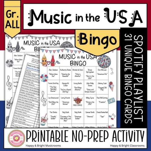 MEMORIAL DAY PATRIOTIC Music Bingo, Spotify Playlist, Middle School ...