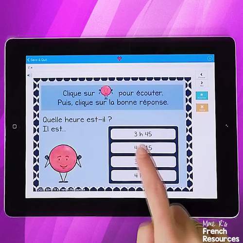 French time listening activity BOOM CARDS ACTIVITÉ D'ÉCOUTE L'HEURE