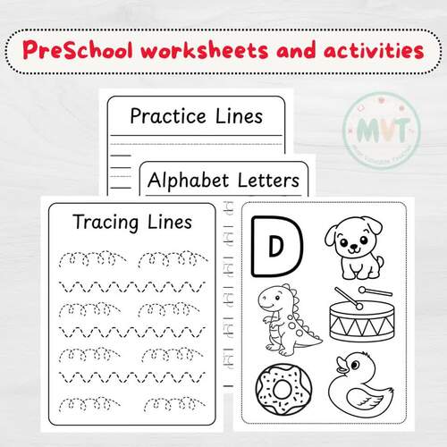 Preschool + Kindergarten Learning Bundle - 60 Pages - Printable Activity