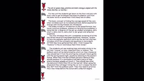 PULLBACK TOY CAR SPEED LAB ACTIVITY, Potential, Kinetic Energy, Mass MS ...