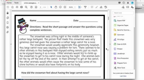 Inferencing Passages Winter Themed Paper and Digital | TPT
