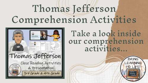 Thomas Jefferson Close Reading Comprehension Activities | 3rd Grade ...