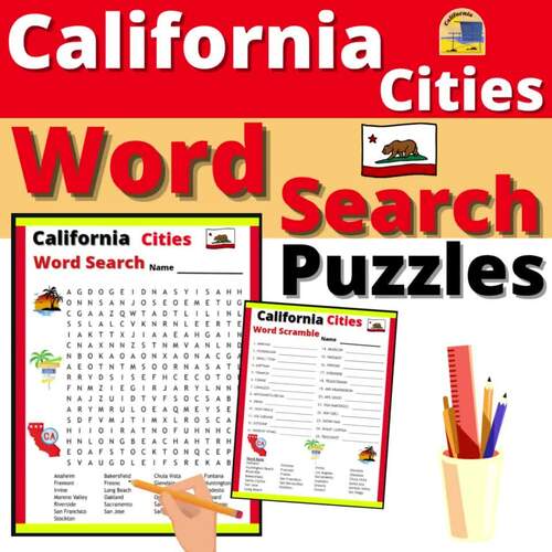 California Cities Word Search Puzzles Vocabulary History Activity No Prep