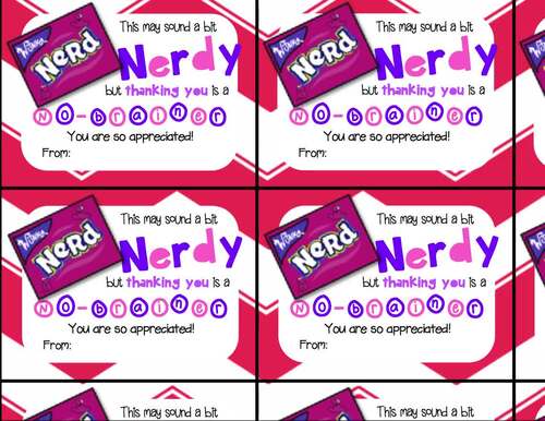 Nerds Teacher (Staff) Appreciation Gift Tag- This may sound a bit Nerdy ...