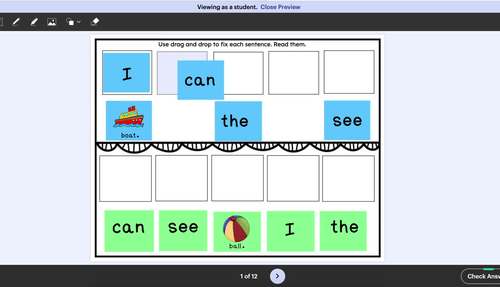 Kindergarten Sight Words Sentences Worksheets No Prep with Boom Cards