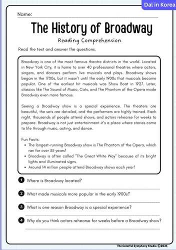 Musical Theatre Reading Comprehension Passages & Activities | TPT