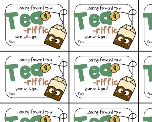 Cute Tea Beginning of Year Gift Tag- Looking forward to a Tea-riffic ...