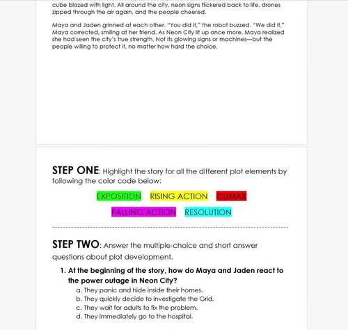 Short Story Reading Comprehension & Plot Elements | Differentiated ...