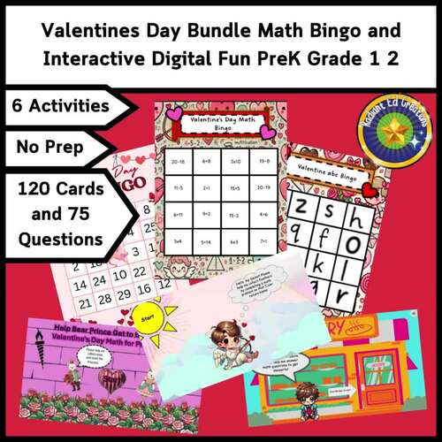 Valentines Day Bundle Math Bingo and Interactive Digital Fun PreK Grade 1 2