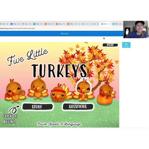 Five Little Turkeys, BOOM Cards Speech Therapy, Thanksgiving, WH Questions