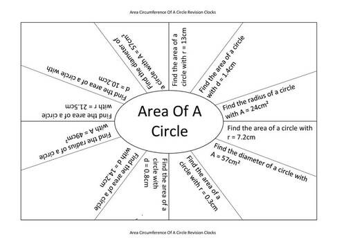 Area & Circumference Of A Circle Maths Revision Clock Worksheets