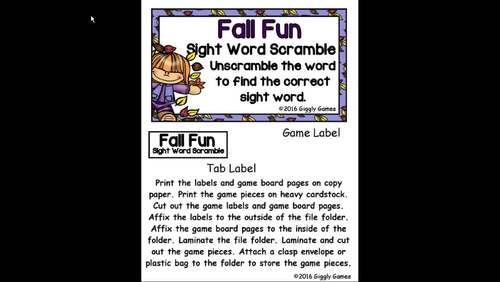 Fall Fun Sight Dolch Words Scramble Envelope Centers Bundle by Giggly Games