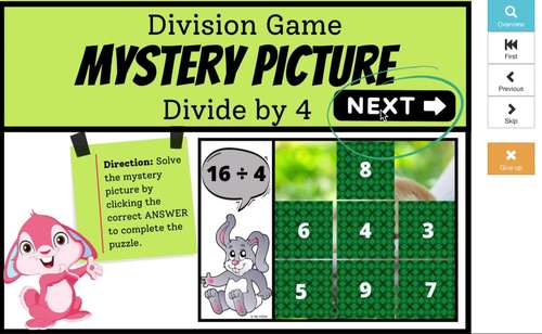 Dividing by 4 | Mystery Picture Division Game Distance Learning Boom ...