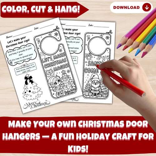 Printable Christmas Door Hanger for Kids | Fun Holiday Coloring Craft