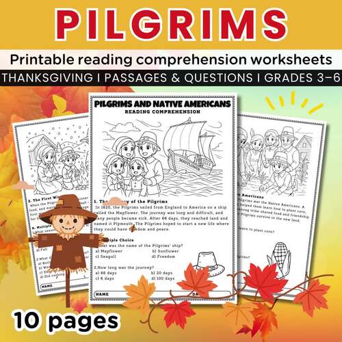 Pilgrims and Native Americans Reading Comprehension Worksheets, U.S ...