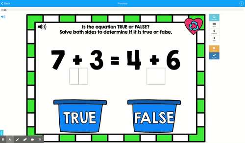 Earth Day Math Boom Cards True or False Equations by Krafty in Kinder