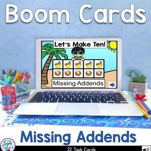 Boom Cards™ Summer Missing Addends, Using Ten Frames to Make Ten