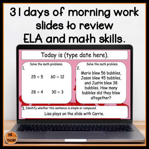 February Morning Work Slides | Division, Word Problems, Compound Sentences